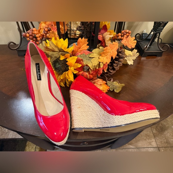 Michael Antonio | Shoes | New Michael Antonio Glossy Red Wedges Sz 85 ...
